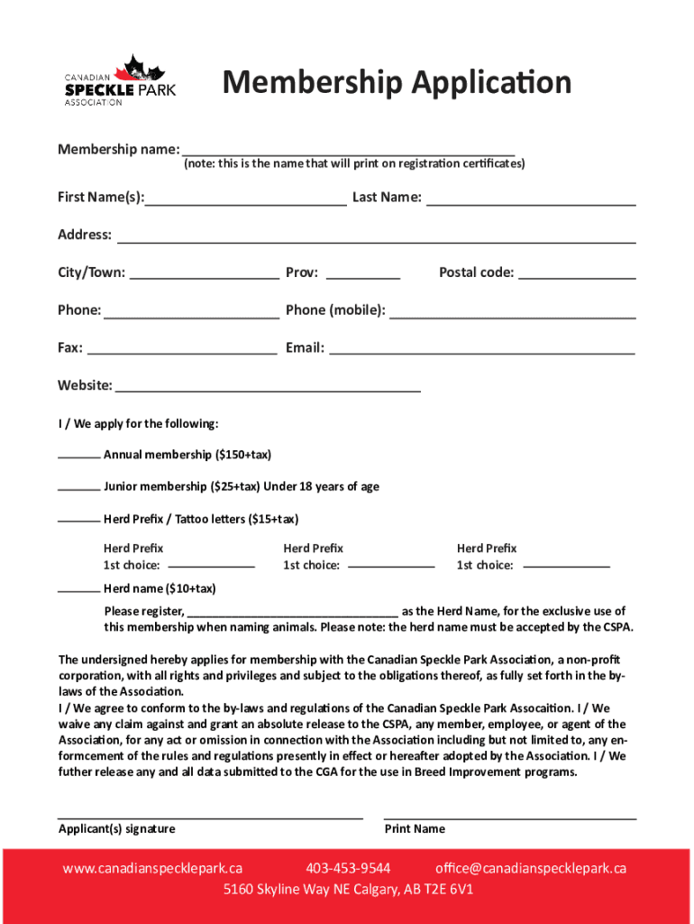 Fillable Online Membership Application Form for a Minor Child - Siksika ...