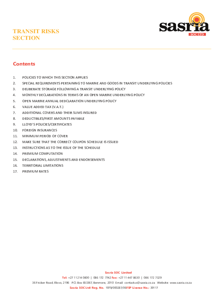 Fillable Online TRANSIT RISKS SECTION - PDF Free Download Fax Email ...