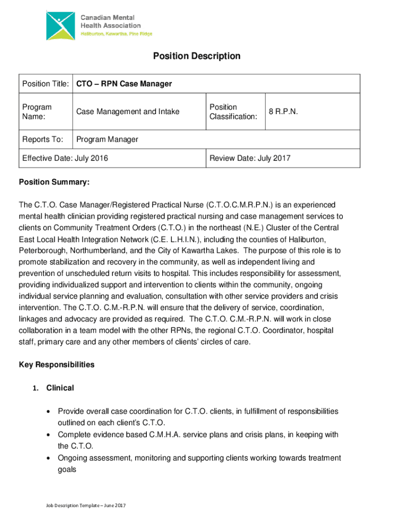 Fillable Online Position Description - CMHA HKPR Fax Email Print - pdfFiller
