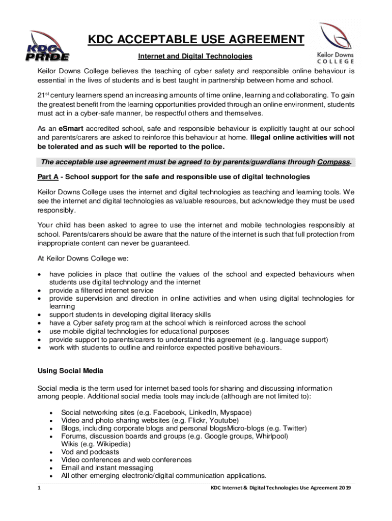 Fillable Online KDC ACCEPTABLE USE AGREEMENT - Keilor Downs College Fax Email Print - pdfFiller
