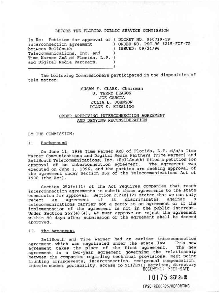 Fillable Online Petition for Arbitration of Interconnection Agreement ...