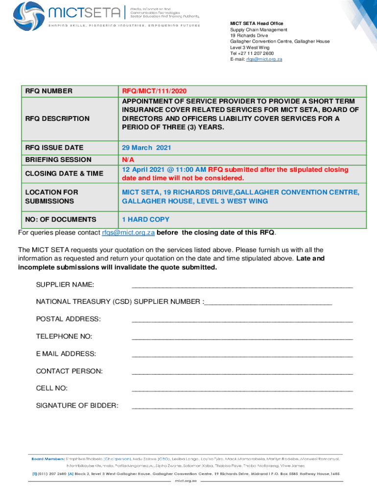 Fillable Online MICT SETA Head Office Fax Email Print - pdfFiller