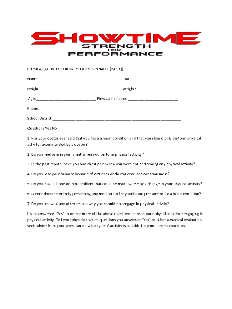 Fillable Online physical activity readiness questionnaire (par-q ...