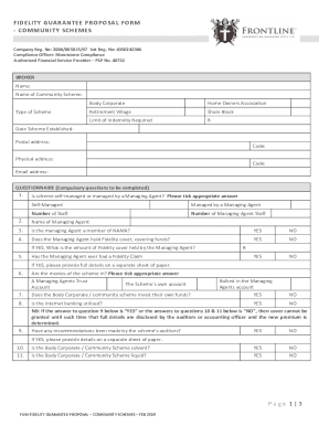 Fillable Online frontlineinsurance co FIDELITY GUARANTEE PROPOSAL FORM ...