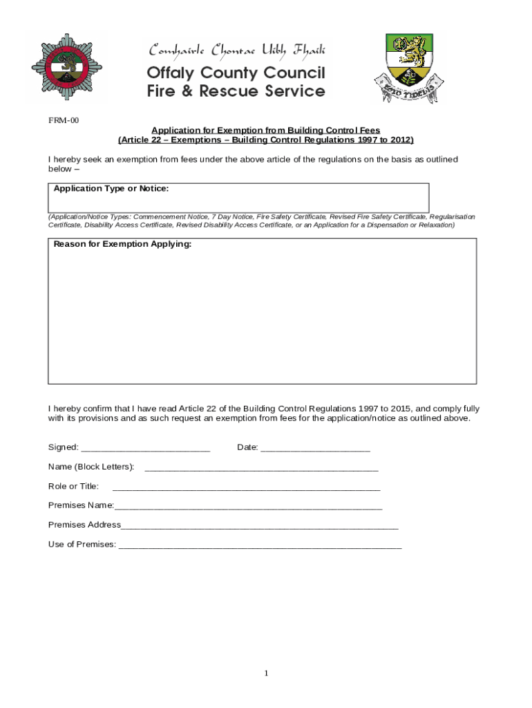 building-control-regulations-exemption-request-from-fees ... Doc ...