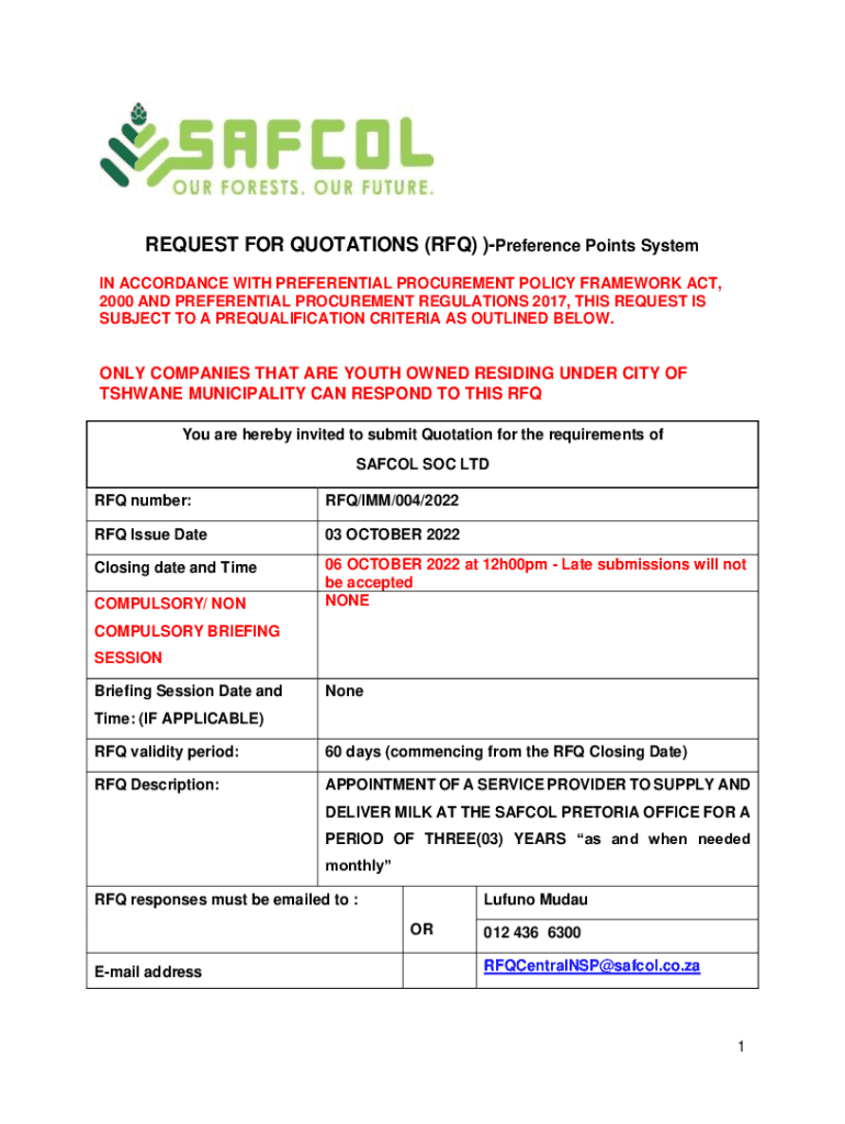 Fillable Online REQUEST FOR QUOTATION (RFQ) - eTenders Portal Fax Email Print - pdfFiller