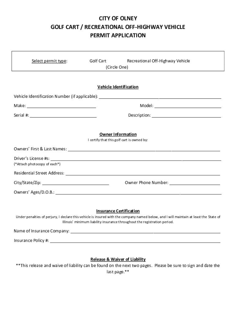 Fillable Online GOLF CART PERMIT DECAL & REGISTRATION APPLICATION Fax ...