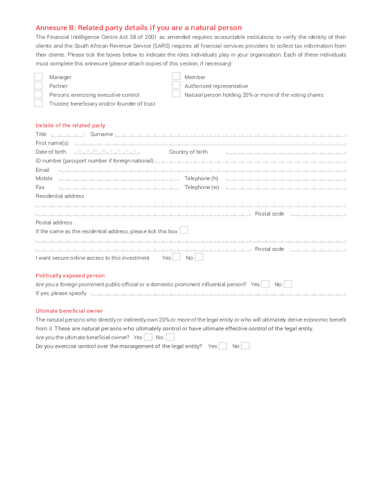 Fillable Online Annexure B: Related party details if you are a natural ...