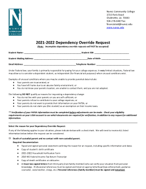 Fillable Online Dependency Override Request Form Fax Email Print ...