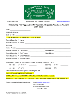 Fillable Online Community Peer Application for Rodman Integrated Preschool ... Fax Email Print ...