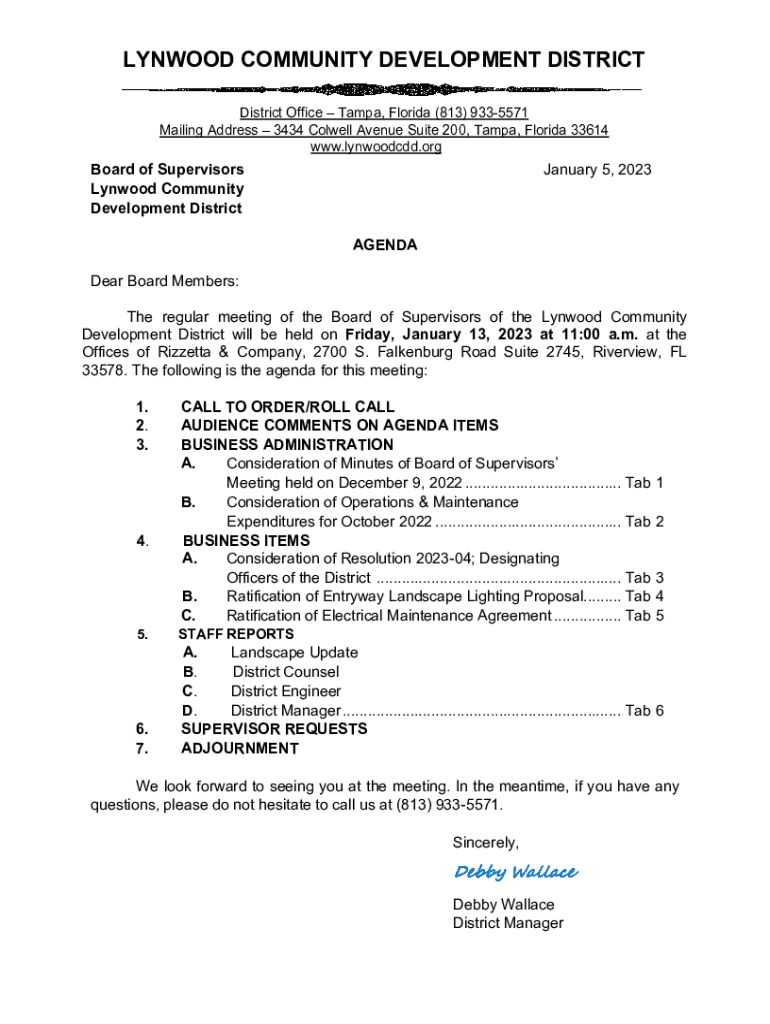 Fillable Online Lynwood CDD: Welcome to Community Development District ...