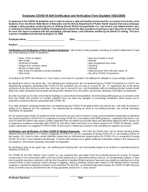 Fillable Online Employee COVID-19 Self-Certification and Verification ...