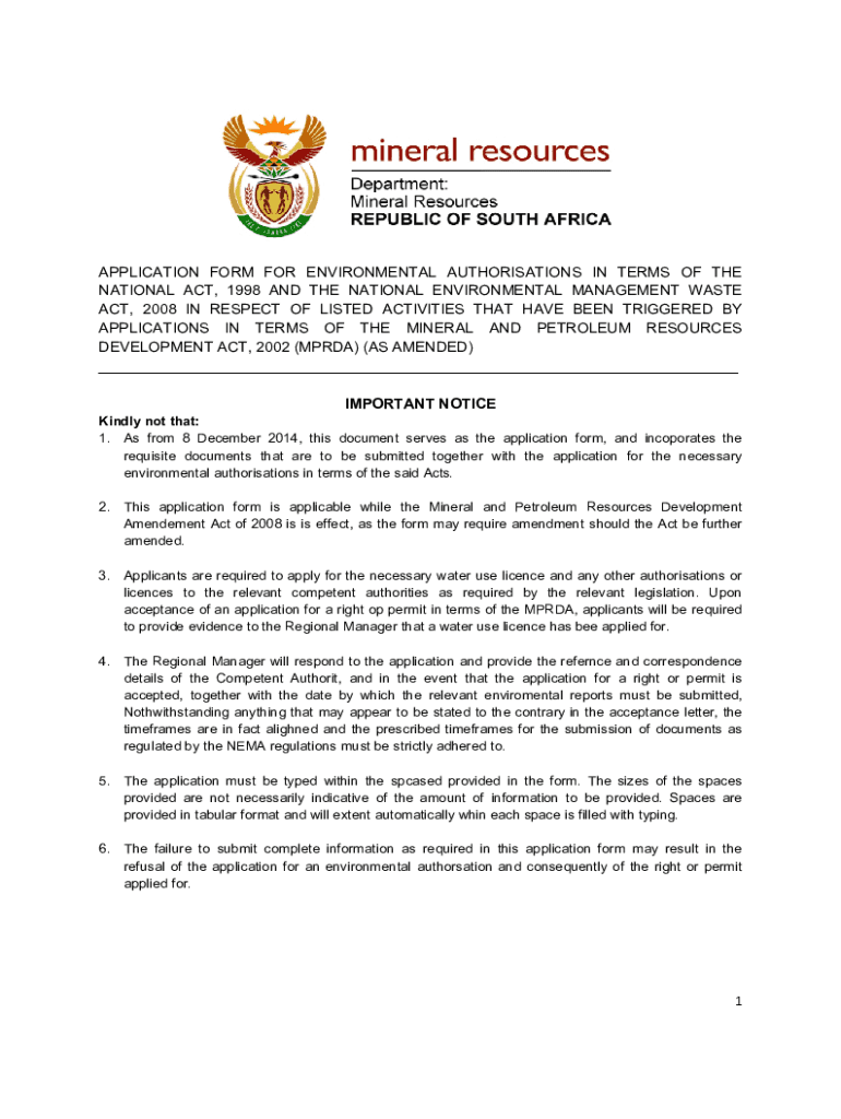 Fillable Online Application Form for Environmental Authorisations in ...