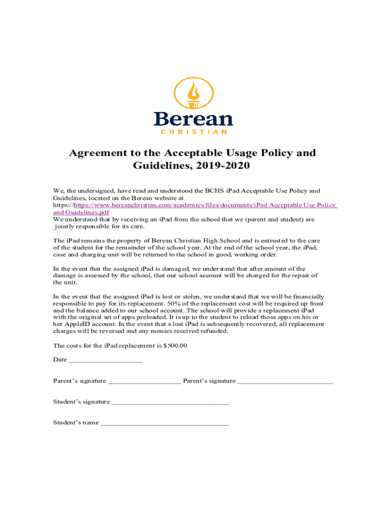 Fillable Online Agreement to the Acceptable Usage Policy and Guidelines ... Fax Email Print ...