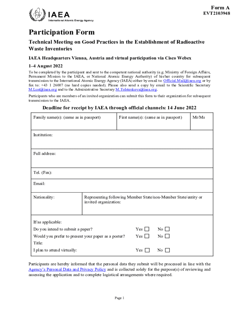 Fillable Online IAEA Headquarters Vienna, Austria and virtual ...