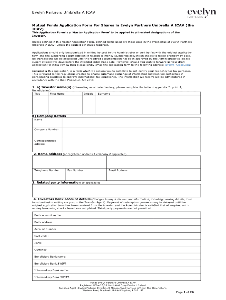 Fillable Online Evelyn Partners Umbrella A ICAV Application Form Fax Email Print - pdfFiller
