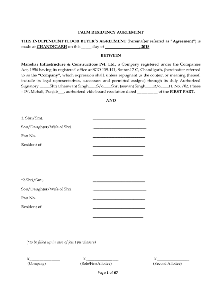 Fillable Online palm residency agreement - RERA Punjab Fax Email Print - pdfFiller