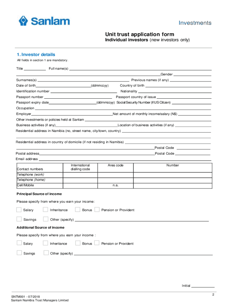 Fillable Online Unit Trusts Application Form - Individual Investors ... - Sanlam Fax Email Print ...