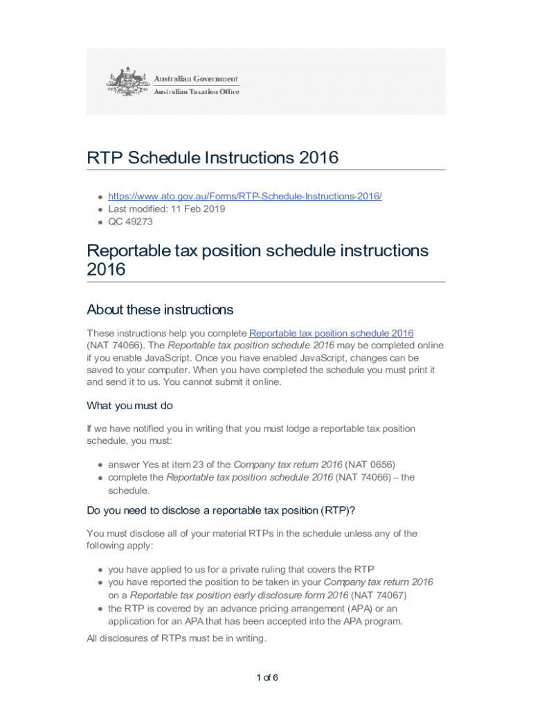 Fillable Online Reportable tax position schedule - Australian Taxation ...
