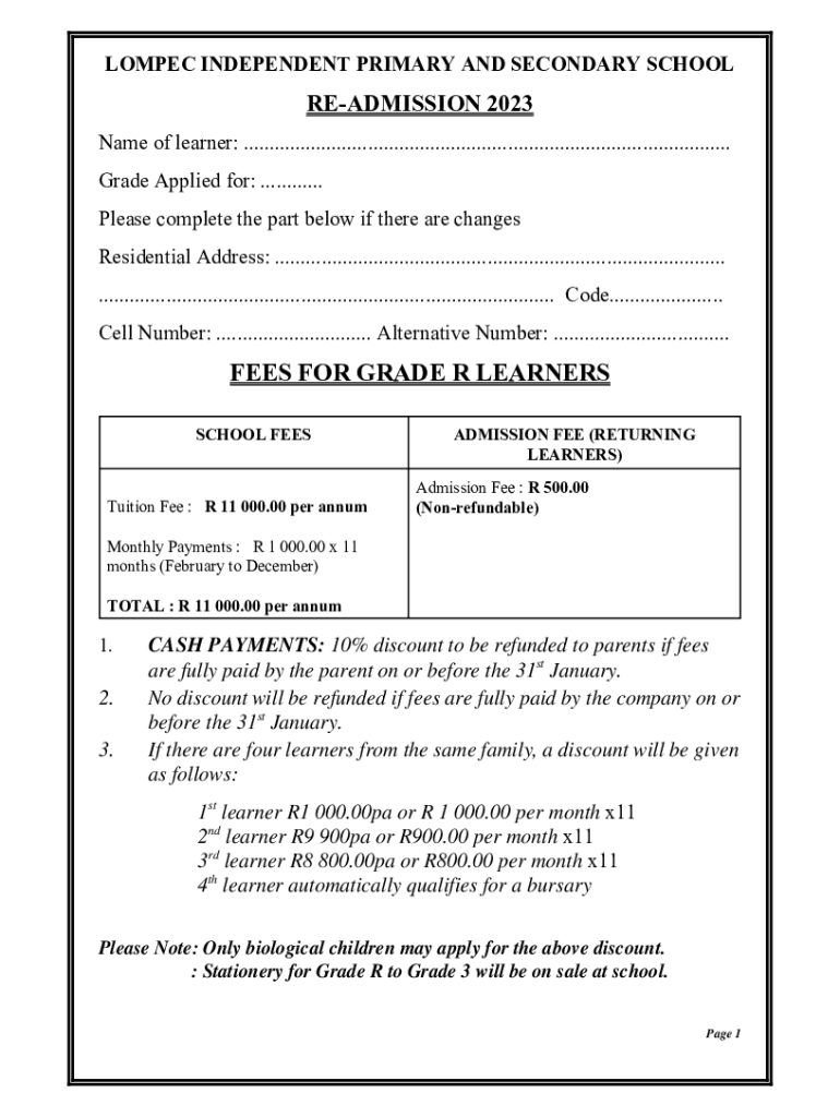 Fillable Online Lompec Independent Primary And Secondary SchoolGauteng ...