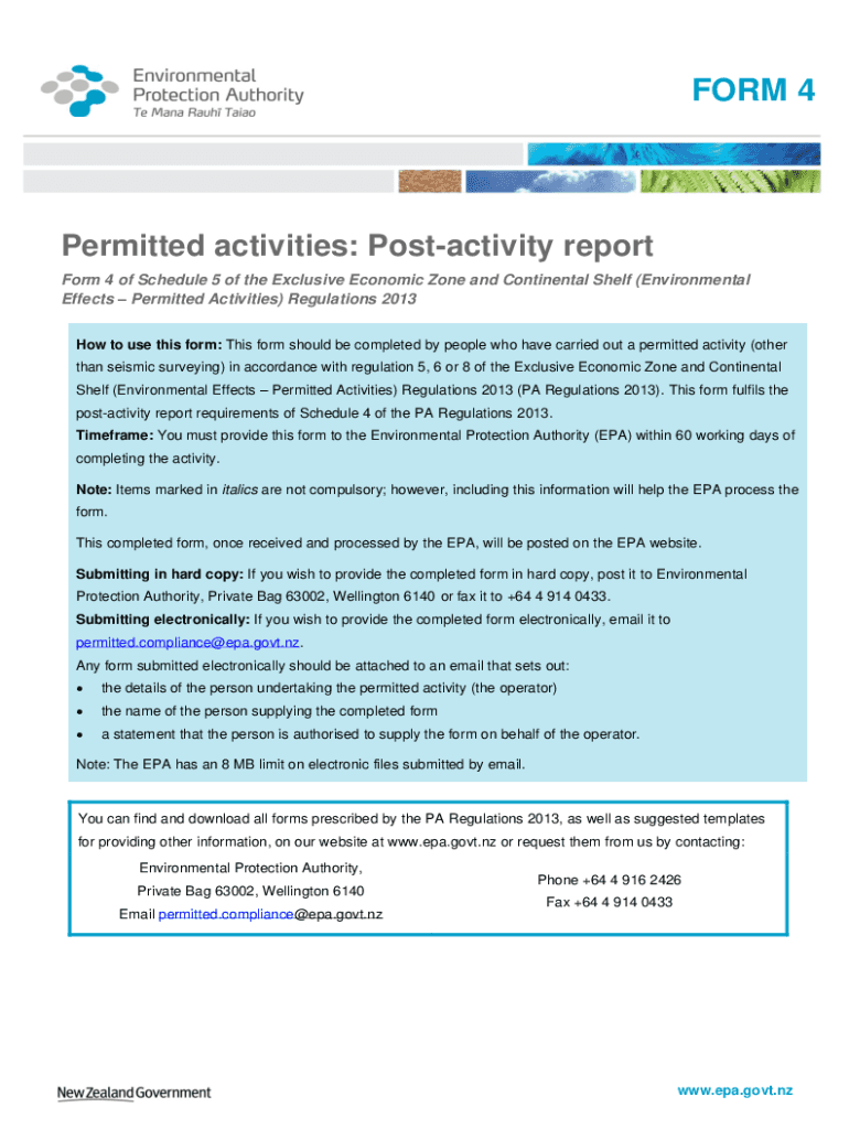 Fillable Online Form 4 - Permitted activities - EPA NZ Fax Email Print ...