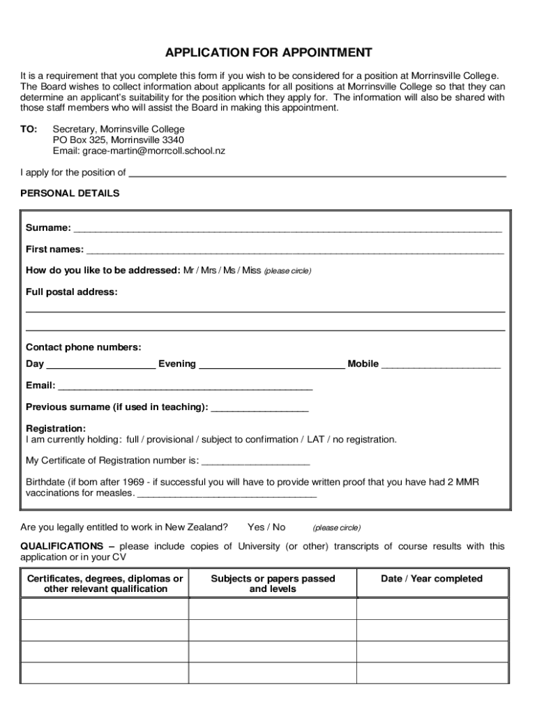 Fillable Online APPLICATION FOR APPOINTMENT - Amazon AWS Fax Email Print - pdfFiller