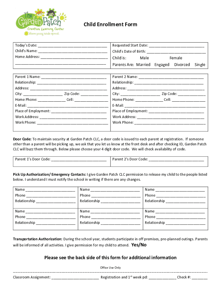 Fillable Online SAMPLE CHILDREN'S ENROLLMENT FORM ...