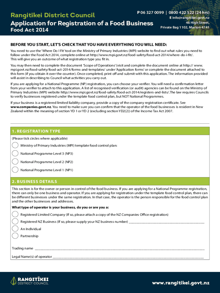 Fillable Online APPLICATION TO REGISTER A FOOD BUSINESS UNDER ... Fax ...