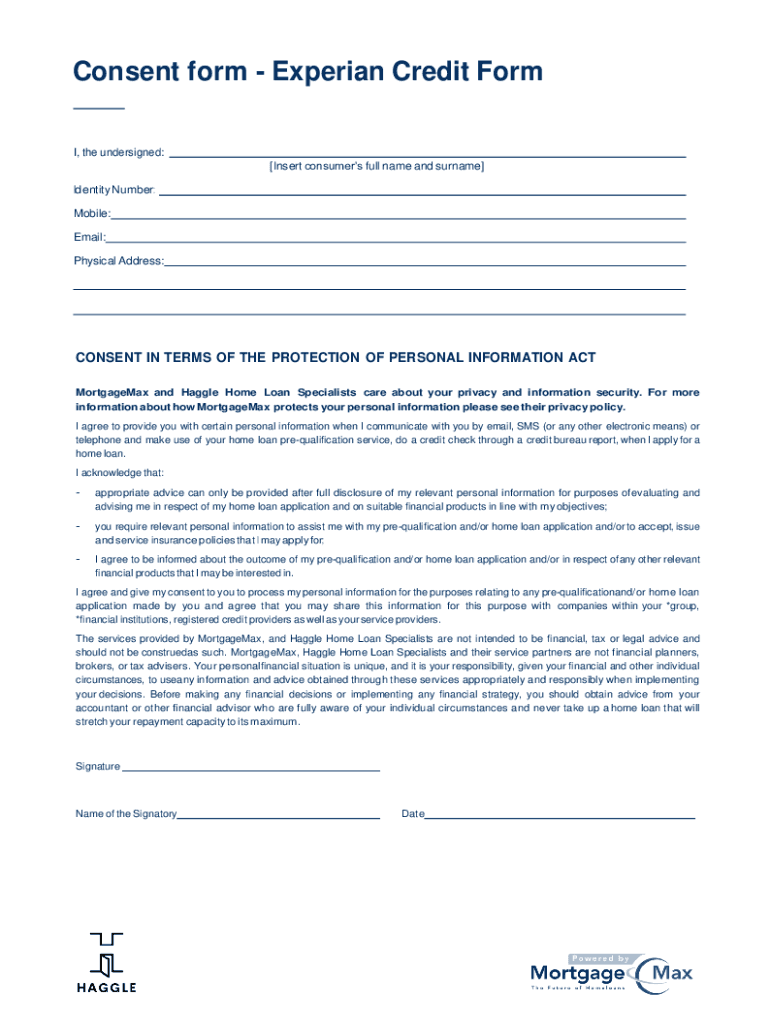 Fillable Online Consent form - Experian Credit Form Fax Email Print - pdfFiller