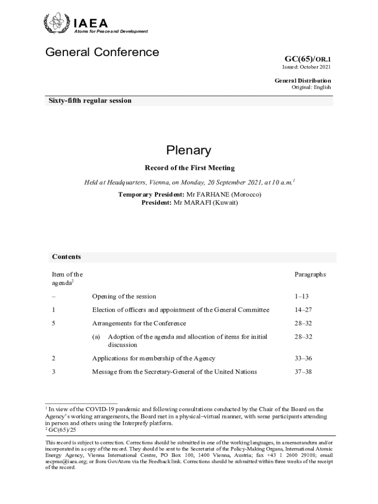 Fillable Online GC(65)/OR.1 - International Atomic Energy Agency Fax Email Print - pdfFiller