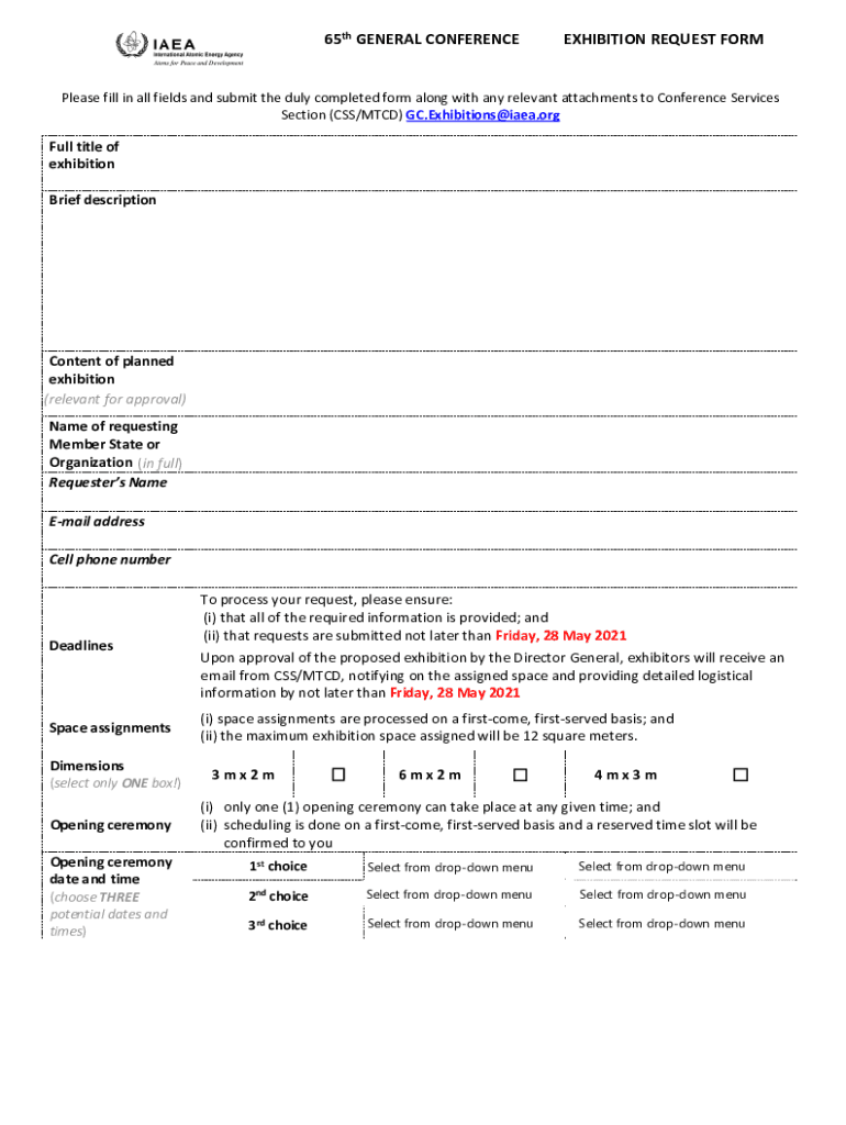 Fillable Online 65th GENERAL CONFERENCE EXHIBITION REQUEST FORM Fax Email Print - pdfFiller