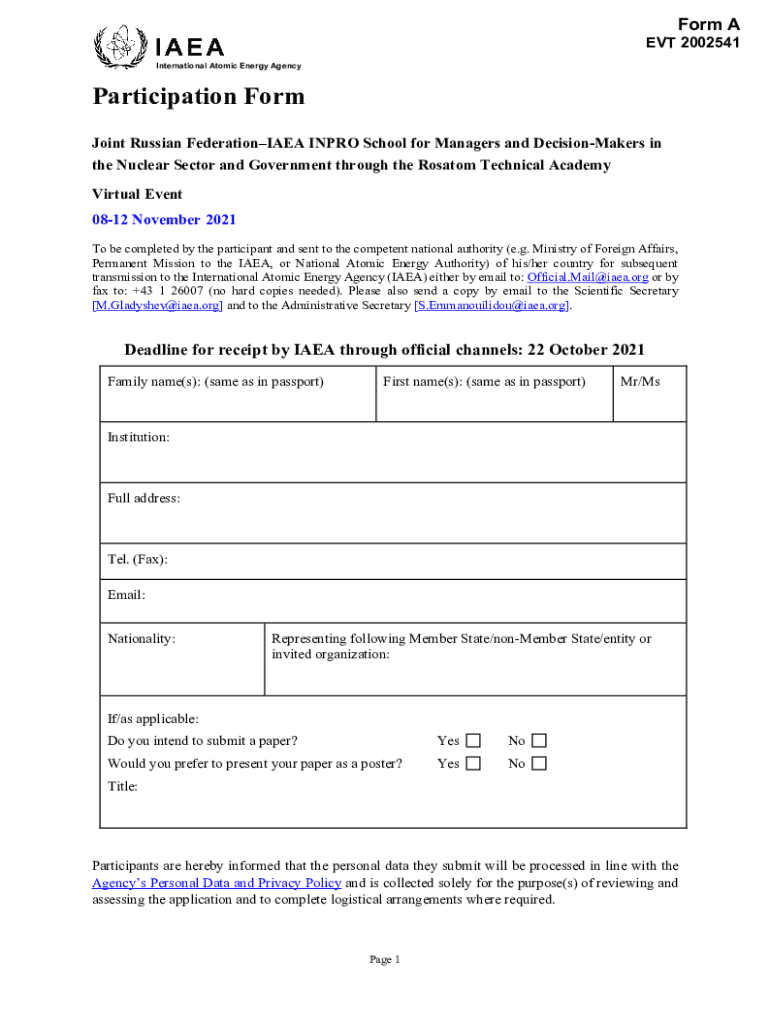Fillable Online Joint Russia-IAEA INPRO School for managers and ...