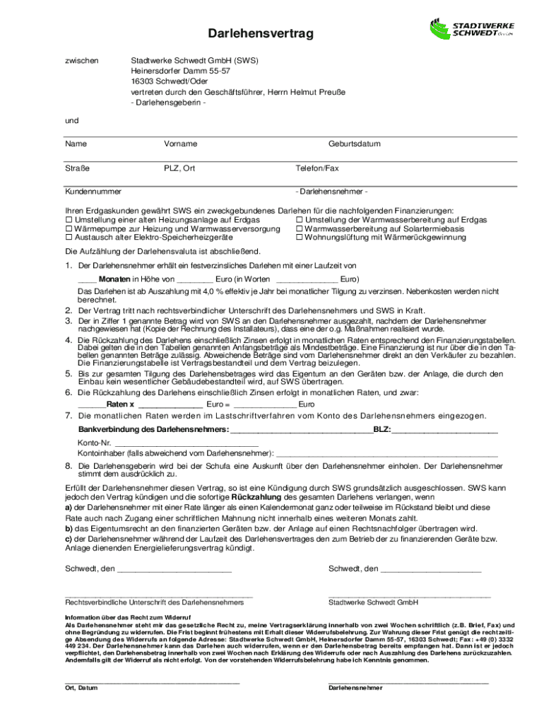 Fillable Online Muster Darlehensvertrag mit Tilgungsplan Fax Email ...