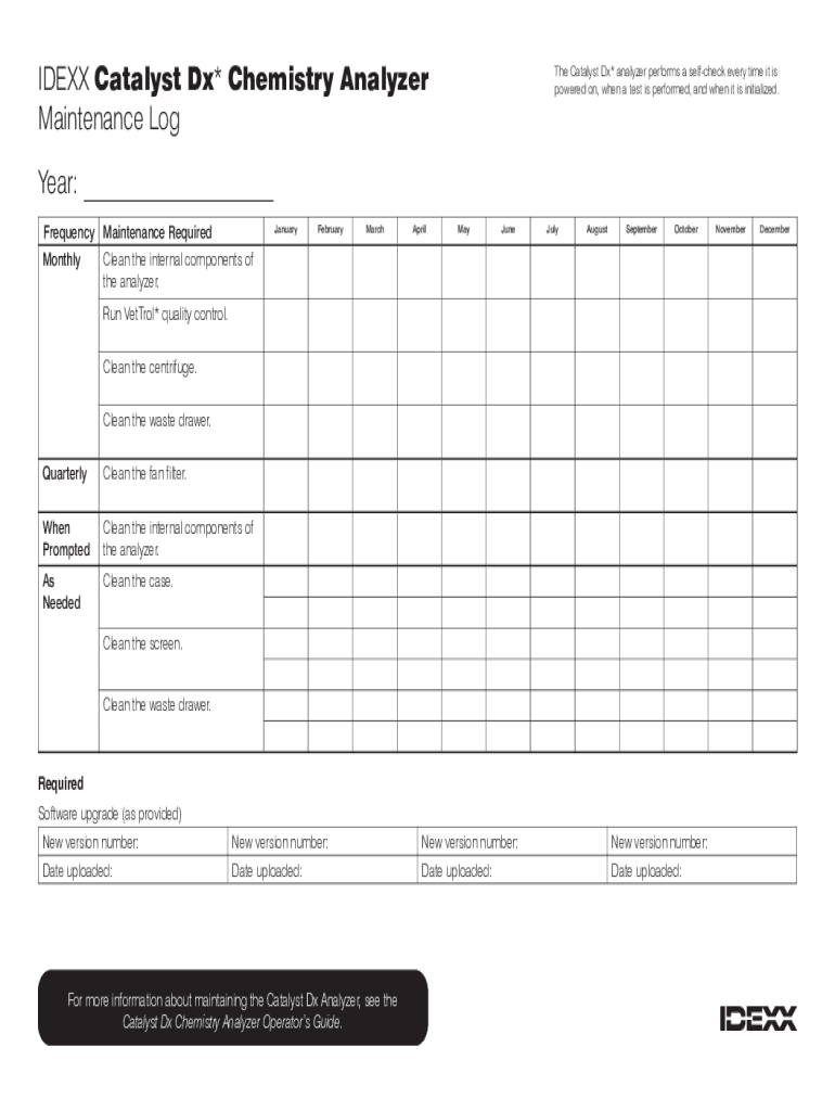 Fillable Online Idexx Maintenance Log - Fill and Sign Printable ...