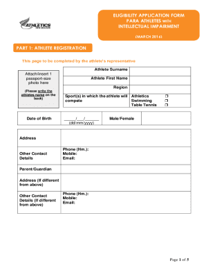 Fillable Online athletics org ATHLETE ELIGIBILITY APPLICATION FORM ...