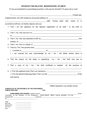 Fillable Online AFFIDAVIT FOR DELAYED REGISTRATION OF BIRTH ... Fax ...
