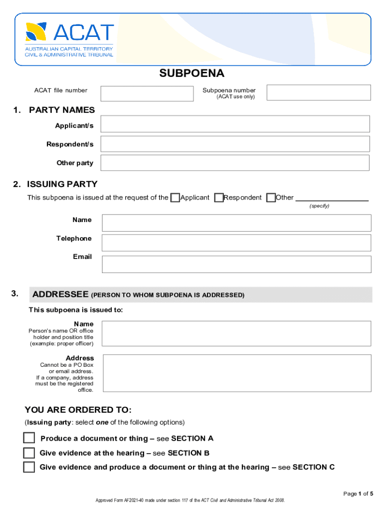 Fillable Online Subpoena. Subpoena form Fax Email Print - pdfFiller