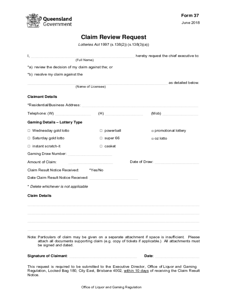 Fillable Online Form 37 Claim Review Request. Form 37 - Claim Review ...