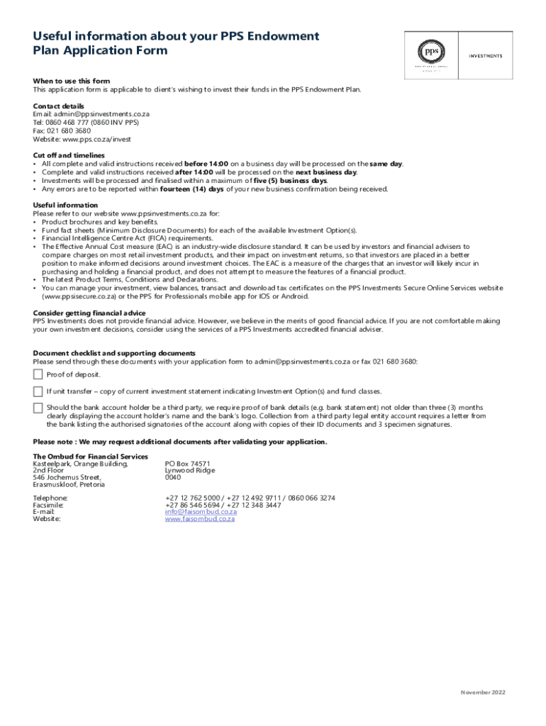 Fillable Online PPS Endowment Plan Application Form Fax Email Print ...