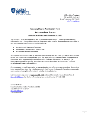 Fillable Online Honorary Degree Nomination Form Background and Process ...