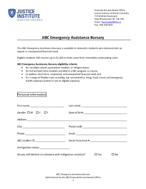 Fillable Online JIBC Emergency Assistance Bursary Application Fax Email ...