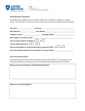 Fillable Online Buddy Application Form - Fill Online, Printable ...