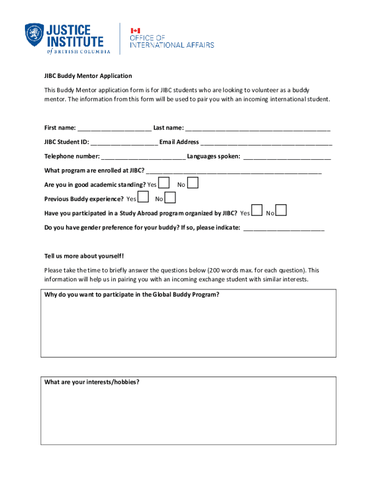 Fillable Online Buddy Application Form - Fill Online, Printable ...