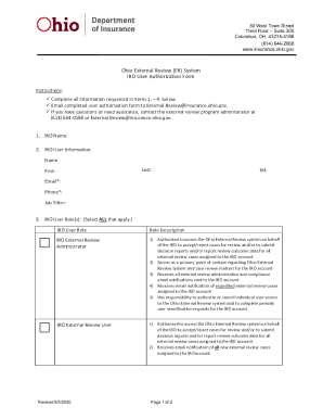 Fillable Online insurance ohio Ohio External Review (ER) System IRO ...