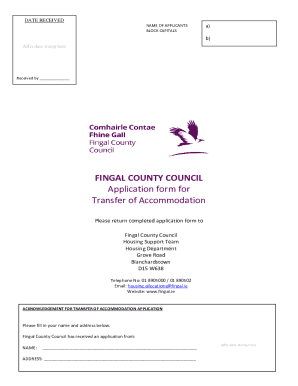 Fillable Online FINGAL COUNTY COUNCIL Application form for Transfer of ...