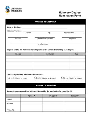 Fillable Online University Honours: Nomination Form Fax Email Print ...