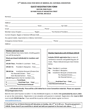 Fillable Online GUEST REGISTRATION FORM - Gold Star Wives Fax Email ...