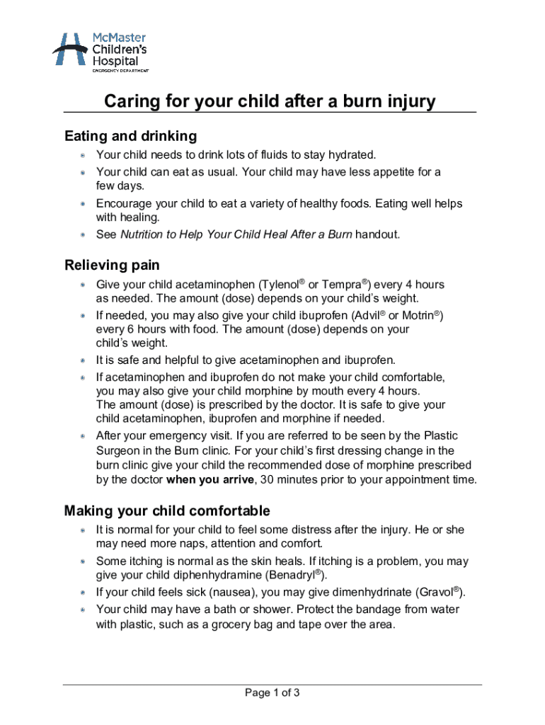 Fillable Online Burn; Caring for your child after a burn injury Fax ...