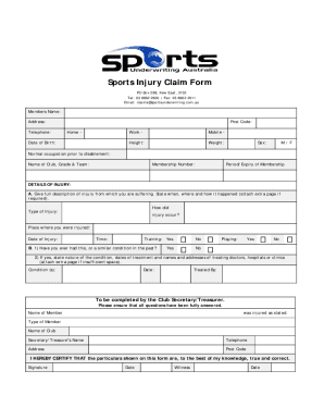 Fillable Online Sports Injury Claim Form - PDF Free Download ...