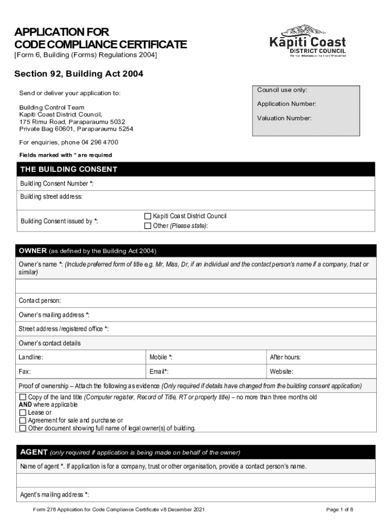 Fillable Online Form 278 Application for Code Compliance Certificate.doc Fax Email Print - pdfFiller